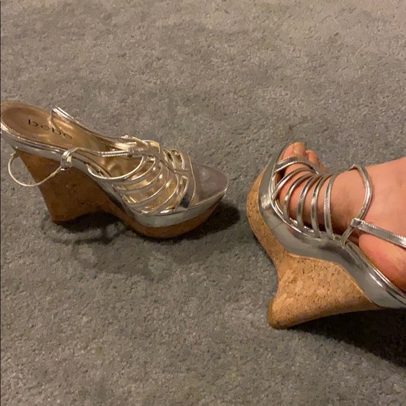 bebe | Shoes | Silver Bebe Wedges | Poshmark